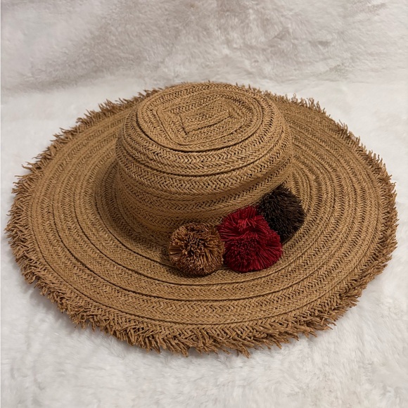 J. Jill | Accessories | J Jill Straw Pom Pom Sun Hat New Summer Beach ...
